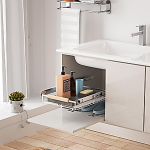 FESDOS Roll-Out Extendable Sliding Basket Pull-Out Cabinet Organizer Slide Out Pantry Shelves Cabinet Shelves for Kitchen, Under Sink, Bathroom, Wardrobe, Opeingning Requied 11.8"-18", Set of 2