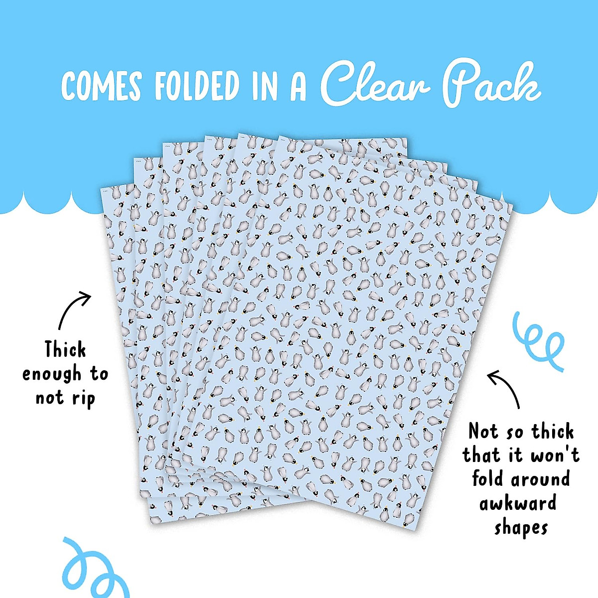 CENTRAL 23 Penguin Wrapping Paper - 6 Sheets of Birthday Gift Wrap - Cute Animal Wrapping Paper - For Men Women - Easter Gift Wrap for Him Her Boys Girls Kids - Recyclable