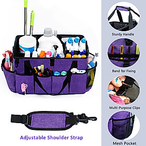 FRECOLSH XL Cleaning Caddy, Purple, Unisex, Oxford Polyester with Padding, Waterproof Interior, Adjustable 5 Compartments, Padded Carry Handle, D-Rings and Clips, 17"