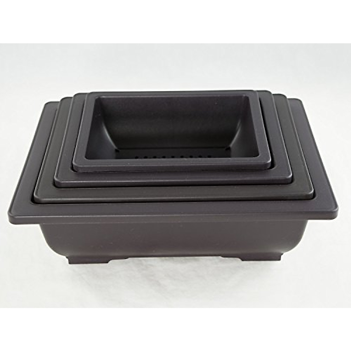 4 Mix Dark Brown Rectangular Plastic Bonsai/Succulents Pot - 6.25" to10