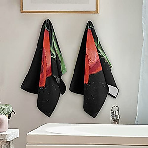 Rose Flower Hand Towels Set of 2 Red Floral Highly Absorbent Bath Towels Soft Guest Fingertip Towel Washcloth for Bathroom Kitchen Gym