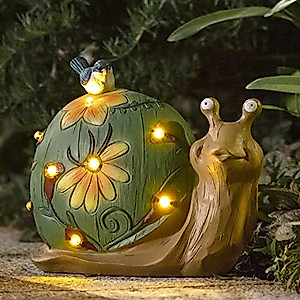 LA JOLIE MUSE Garden Statue Snail Figurine - Solar Powered Resin Animal Sculpture, Indoor Outdoor Garden Decorations, Patio Lawn Yard Art Ornaments, Gifts for Mom