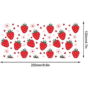 Strawberries UV DTF Cup Wrap Transfer Sticker for Glass Coffee Cups Fruits Theme Rub on Transfer Decals DIY Waterproof Clear Film Transfer Paper Mug Stickers for Crafting Stickers and Sticker Machines