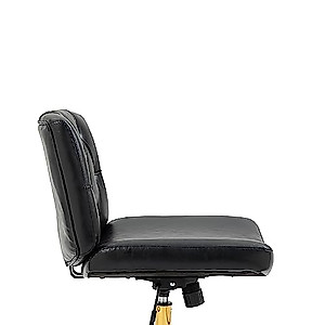 VanTook Home Office Swivel Desk Chair, Modern PU Vanity Chair, Height Adjustable Armless Computer Executive Chair Task Chair with Gold Base for Living Room, Makeup, Studying, Black