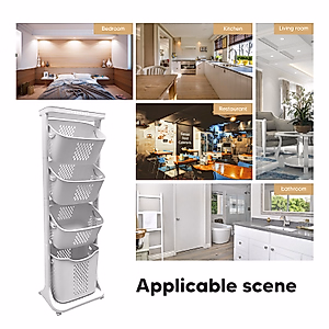 BAOKALER 4-Tier Laundry Hamper Sorter, Laundry Storage Organizer with Wheels Removable Rolling Laundry Baskets, Bathroom Cart for Dirty Clothes