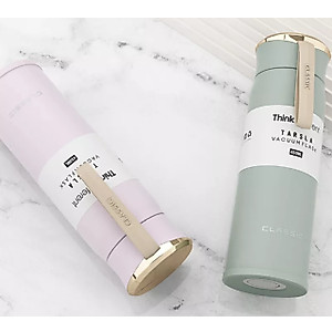 Vacuum Insulated Stainless Steel Metal Flask Thermos Water Bottle with Handle | Elegant Design | Reusable Leak Proof BPA-Free Flask for Gym, Travel, Sports, Gift | 16oz (450ml) (Light Pink)