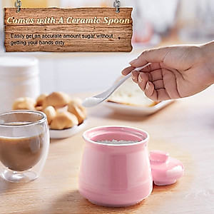 DAYYET Sugar Bowl with Lid and Spoon - 12 oz Ceramic Sugar Bowl with Spoon - Sugar Container for Coffee Bar - Sugar Jar Sugar Dispenser Bowl - Pink Kitchen Decor and Accessories