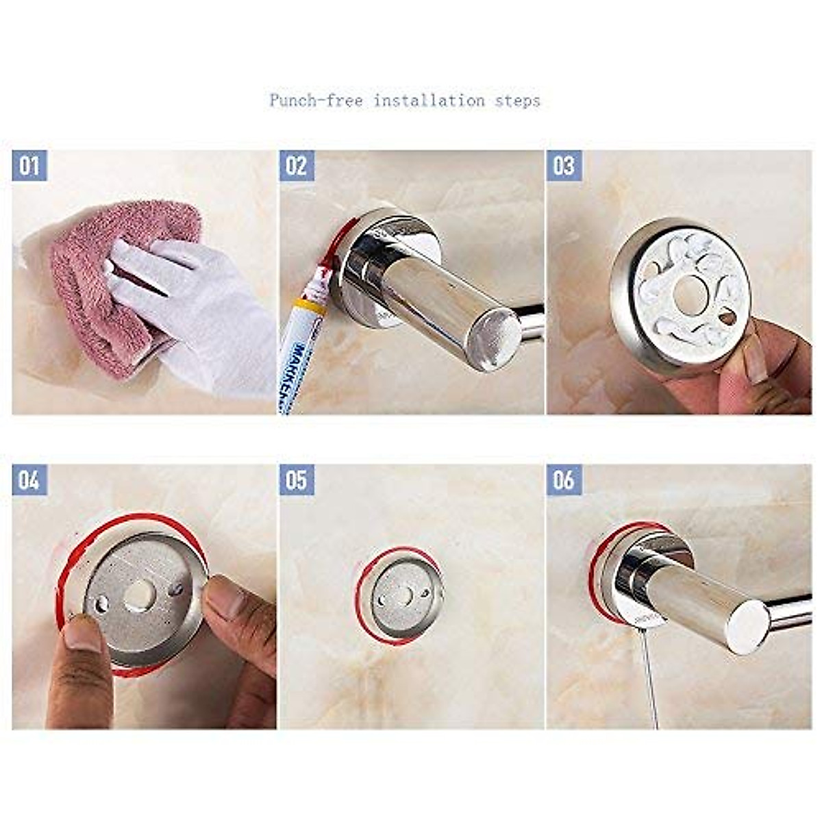 -Shelf Balcony Bathroom Towel Rail,Towel Rack Punch-Free Towel Bar, Towel Rail, Bathroom Towel Bar, Bathroom Accessories, Single Rod, Stainless Steel, Multiple/100Cm