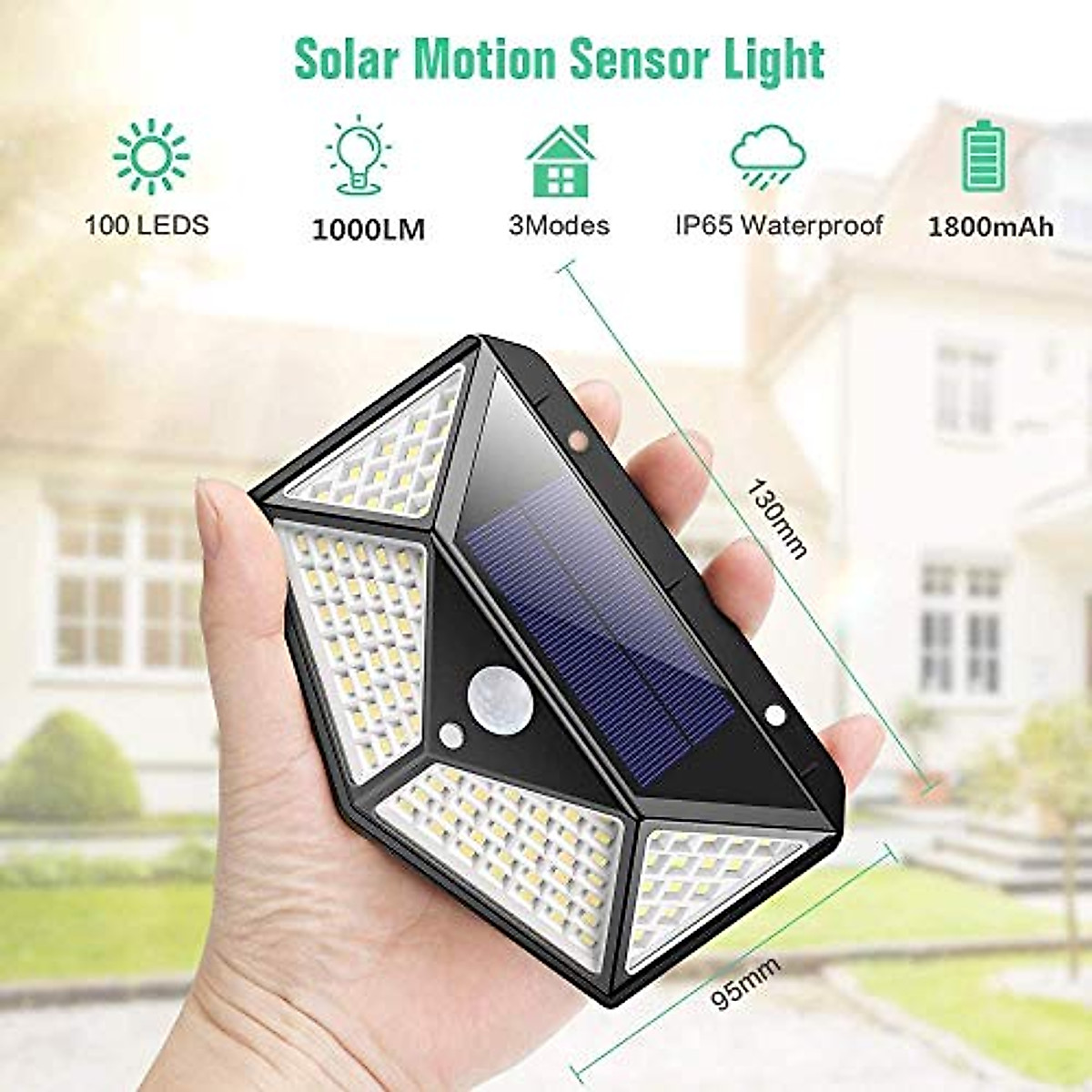NXSP Outdoor Solar Lights, 100 LED Motion Sensor Solar Lights, IP65 Waterproof Module, [2400 Super Bright Energy-Saving Lamps] with 270° Wide Angle, Used in Gardens, terraces, garages(5)