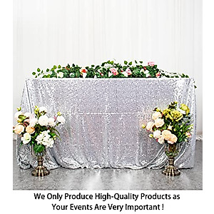 ShiDianYi 50''x72''Silver Sequin Tablecloth, Wedding Table Cloth, Sparkle Sequin Linens, Glitz, Sequin Cake Tablecloth, Sequin Tablecloth (50''x72'')