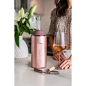 Vinglacé Wine Bottle Chiller- Portable Champagne Insulator- Stainless Steel Wine Cooler Sleeve, Rose Gold