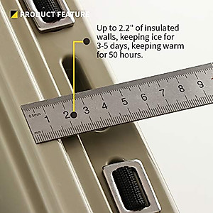 EchoSmile 35 Quart Rotomolded Cooler, 5 Days Protale Ice Cooler, Tan Ice Chest with Built-in Bottle Openers, Cup Holders, and Fish Ruler, Suit for BBQ, Camping, Pincnic, and Other Outdoor Activities