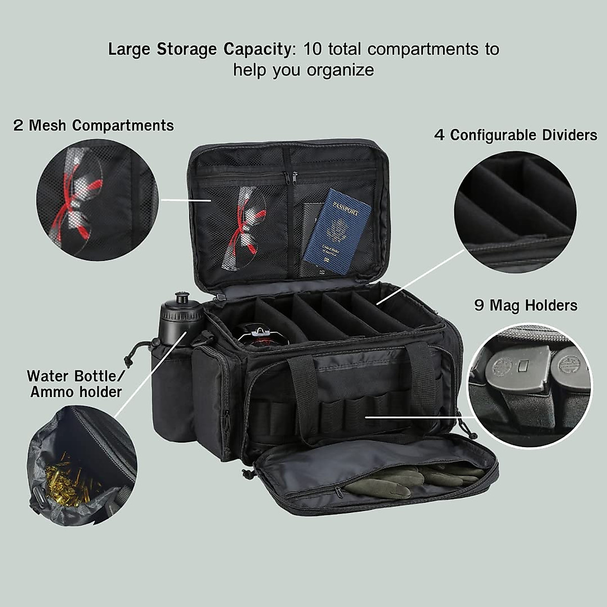 Dragonfly Tactics Tactical Shooting Gun Range Bag for Guns, Pistols, Accesories, Hunting, Airsoft, Ammo, Storage and Other Equipment.