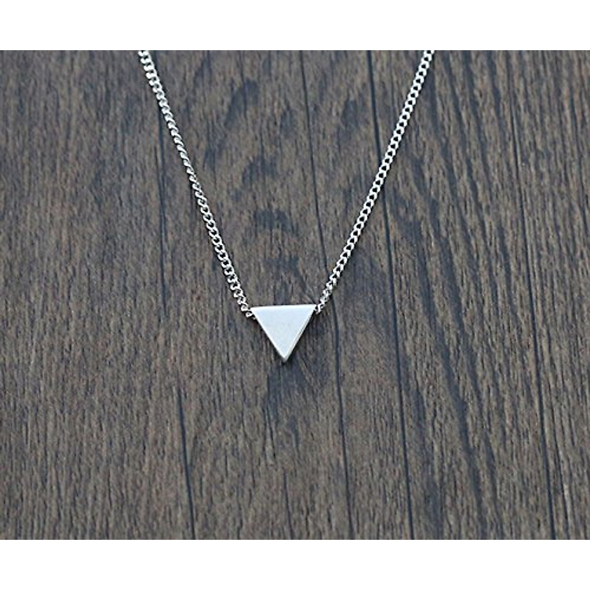 Amkaka Minimalist 925 Sterling Silver Tiny Geometric Triangle Necklace for Women