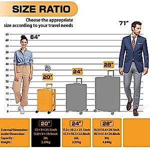 AnyZip Carry On Luggage Aluminium Frame Suitcase PC ABS Hard Shell TSA Lock No Zipper 20In Orange