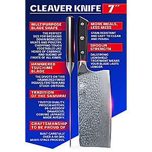 Dalstrong Shogun Series X Damascus Japanese AUS-10V Super Steel Cleaver Kitchen Knife, 7 Inches, Sheath Included