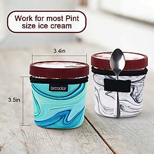 Arcoolor 4 Pack Pint Size Ice Cream Sleeves Cozy Neoprene Cover with Spoon Holder (Marble)