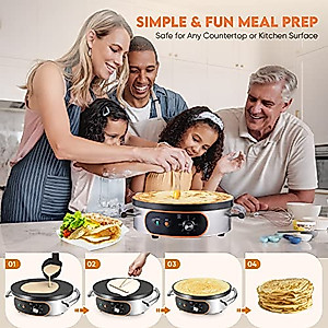 BOEASTER Commercial Crepe Maker, 16" Non-Stick 2000W Electric Crepe Machine Adjustable Temperature Control, Thickened Cast Iron Cooking Surface Pancakes Maker Griddle with Handle