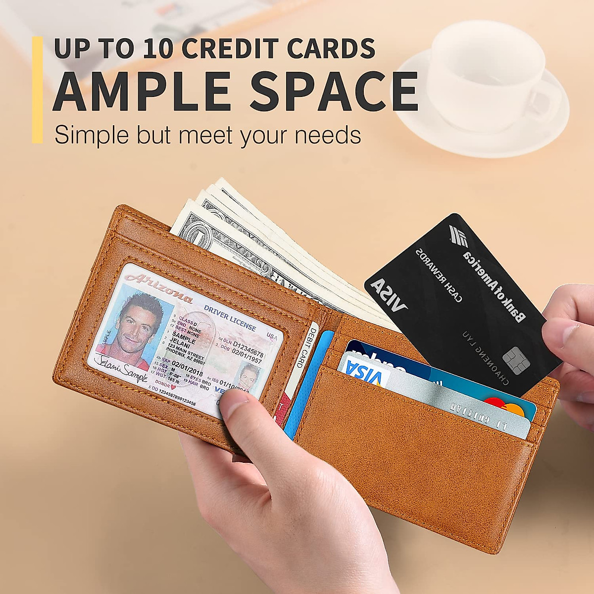 RUNBOX Wallet for Men,Mens Wallet,Slim Leather Bifold,RFID Blocking 8 Slots Gift Box