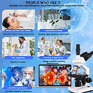 Poothoh Compound Trinocular Microscope, 40X-5000X Magnification, Research Grade Professional Microscope with USB Camera and Mechanical Stage, Microscope for Adults