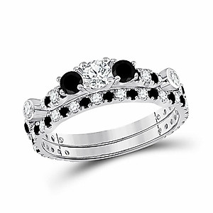 1.00 Ct Round Cut Black & White Diamond 925 Sterling Silver Women's 3-Stone Wedding Bridal Ring Set 14K White Gold Finish