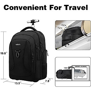 AMBOR Rolling Backpack, Waterproof Wheeled Backpack, Carry-on Trolley Luggage Suitcase Compact Business Backpack with Wheels, Student Rolling Laptop Bag Trolley Carry Luggage Fits 17 Inch - Black