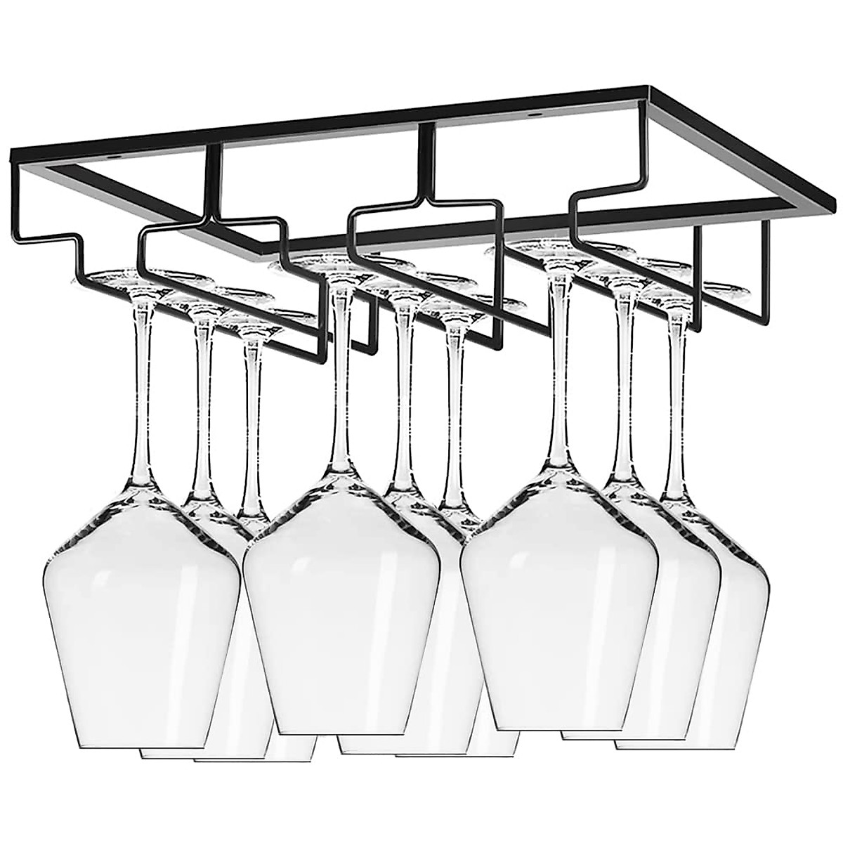 3 Rows Wine Glass Rack Under Cabinet Black Stemware Holder Storage Hanger Metal Organizer for Bar Kitchen Shelf