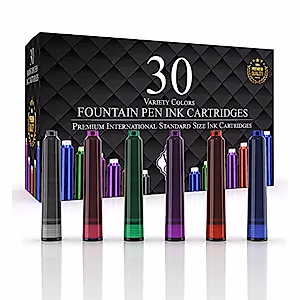 Wordsworth & Black Fountain Pen Ink Refills - SET OF 30 ASSORTED COLORS Ink Cartridges - International Standard Size - Length Appr 2.04 Inch - Base Diameter Appr 0.24 Inch - Disposable and Generic