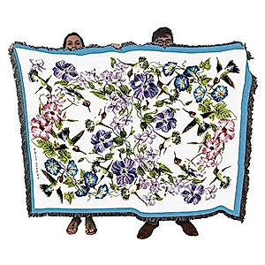 Pure Country Weavers Hummingbirds Blanket by Elena Vladykina - Bird Garden Floral Gift Tapestry Throw Woven from Cotton - Made in The USA (72x54)