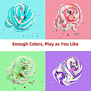 7 Pack Butter Slime Kit, Including Lemon, Cherry, Apple and Watermelon Slime Accessories, Soft and Non-Sticky for Girls Boys Party Toys, Super Cute Stress Kids Relief Toys