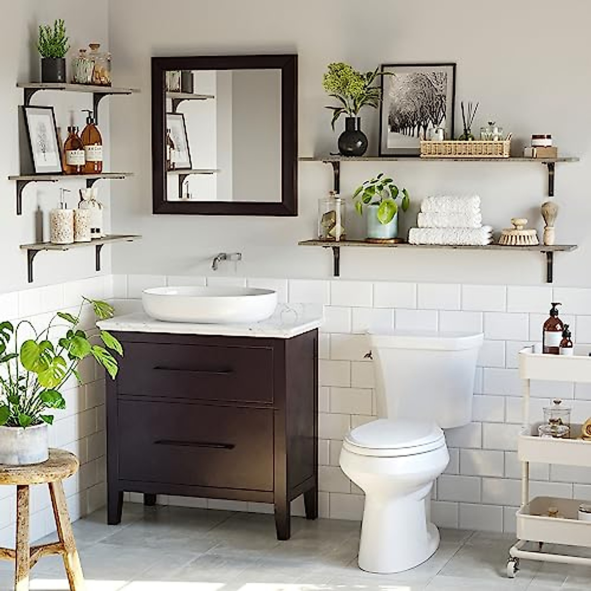 DINZI LVJ Long Wall Shelves, 47.3Inch Wall Mounted Shelves Set of 2, Extra Large Wall Storage Ledges with Sturdy Metal Brackets for Living Room, Bathroom, Bedroom, Kitchen, Grey Wash