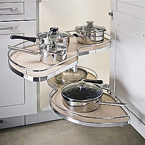 Lemans II Set 2-Shelf Lazy Susan with Soft-Close for Blind Base Corner Cabinets (723 sq. Model 45, Tray Size: 15", Swings Left)