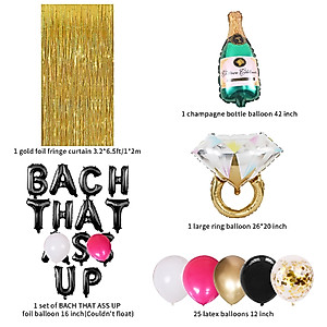 zrjssyp Bachelorette Party Decor Black and Gold - Bach That Balloon Banner, Champagne Glass Balloon, Diamond Ring Balloon, Bride To Be Sash, Tinsel Curtains for Brunch Bridal Shower Hen Party Decor