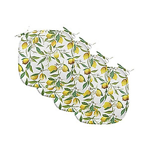 Ambesonne Nature Chair Seating Cushion Set of 4, Flowering Lemon Woody Plant Romance Habitat Citrus Fresh Background, Anti-Slip Seat Padding for Kitchen & Patio, 16"x16", Fern Green Yellow White