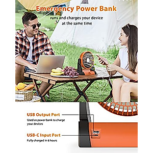 TriPole 10800mAh Battery Operated Fan for Camping with LED Light & Hanging Hook, Portable and Rechargeable Tent Fan with Digital Display Long-Lasting Fan for Outdoor Travel Car RV Desk