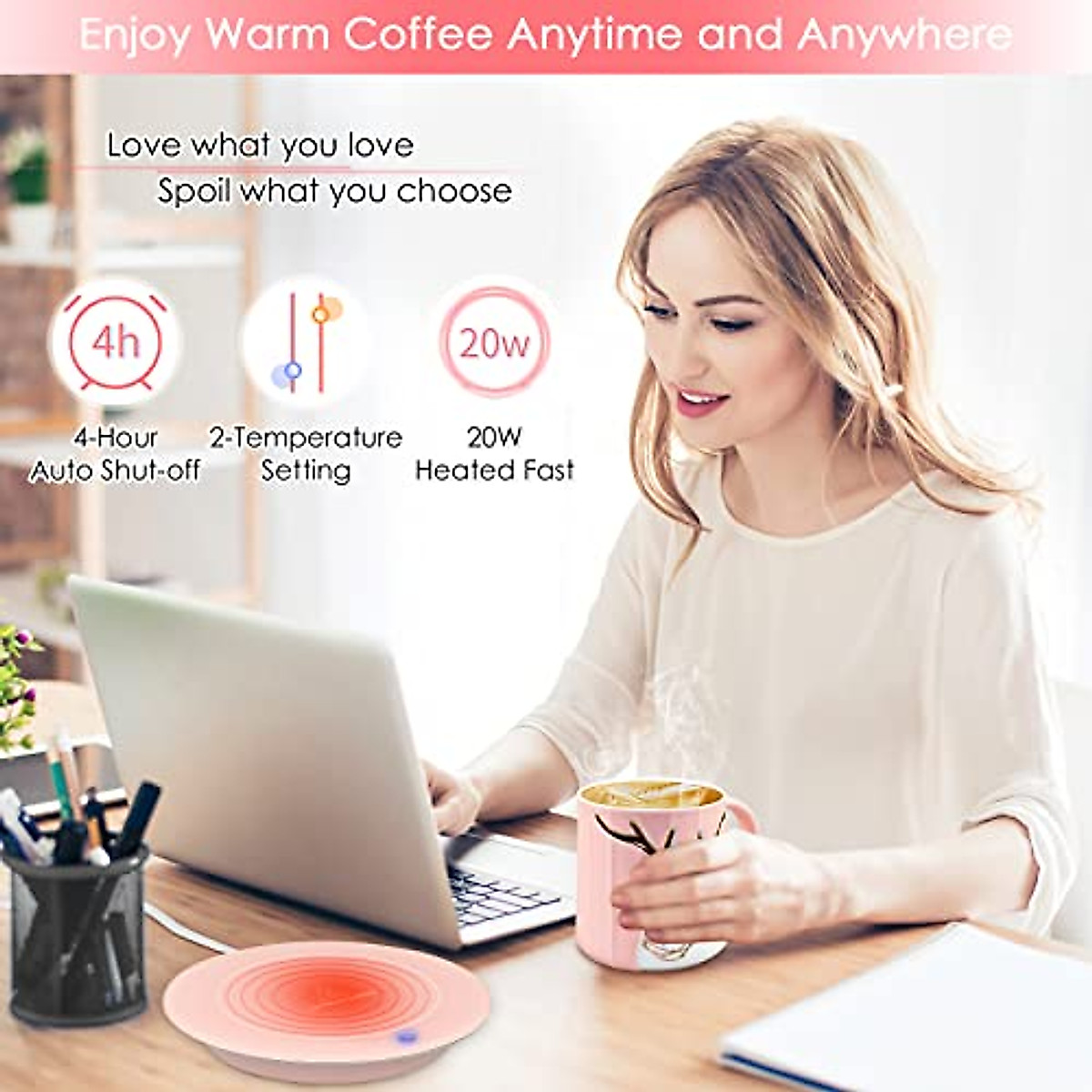 Gifts for Mom Wife Women, Coffee Warmer with Mug Set, Electric Coffee Cup Warmer with 15.2oz Mug, Coffee Mug Warmer for Desk, Coffee Lovers Gifts for Birthday, Valentine's Day Gifts