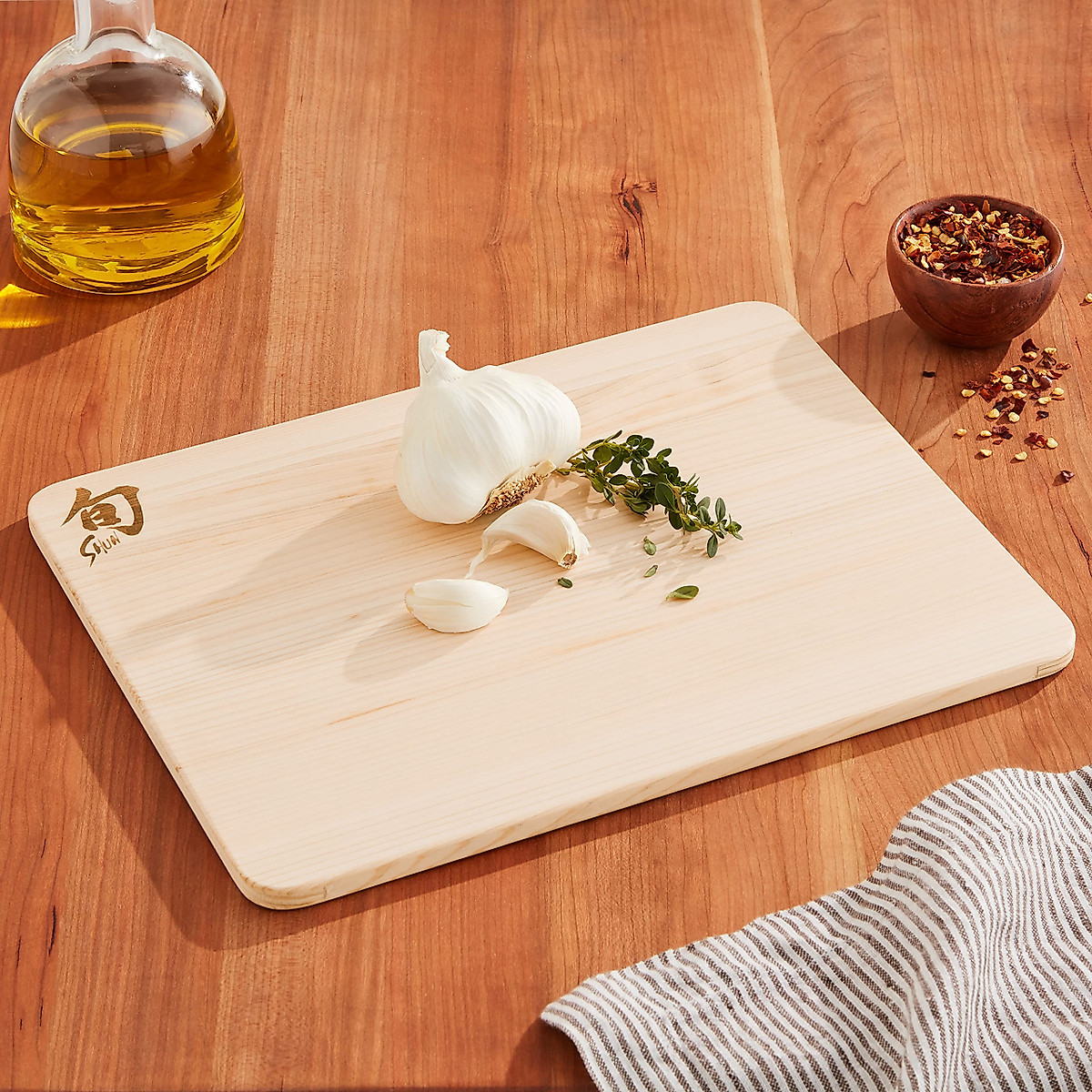 Shun Cutlery Small Hinoki Cutting Board, 10.75" x 8.25" Small Wooden Japanese Chopping Board for Kitchen, Medium-Soft Wood Preserves Knife Edges, Forest Stewardship Council Certified