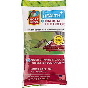 More Birds Bird Health+ Hummingbird Powder Nectar Concentrate, No Boiling Required, Red, 8 oz