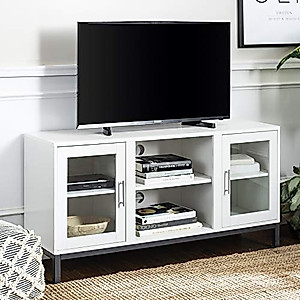 Walker Edison Modern Glass and Wood Universal TV Stand with Open Storage For TV's up to 58" Flat Screen Living Room Storage Entertainment Center, 52 Inch, White