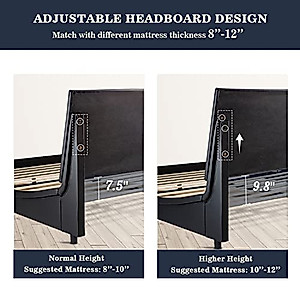 Allewie Queen Bed Frame with Adjustable Headboard/Box-Tufted Upholstered Platform Bed/Mattress Foundation with Wood Slat Support/No Box Spring Needed/Modern Wave/Black