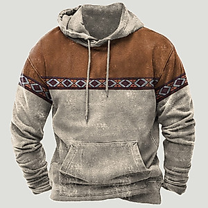 Aymnlox daily deals of the day prime today only Hoodies for Men Western Aztec Ethnic Lightweight Hooded Sweatshirts Casual Long Sleeve Ethnic Print Graphic Pullover mens western hoodies Gray 2X
