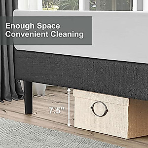 S SECRETLAND Queen Bed with Headboard, Platform Bed with Upholstered Headboard and Wood Slat Support, No Box Spring Needed, Non-Slip Without Noise, Under Bed Storage, Easy Assembly, Grey