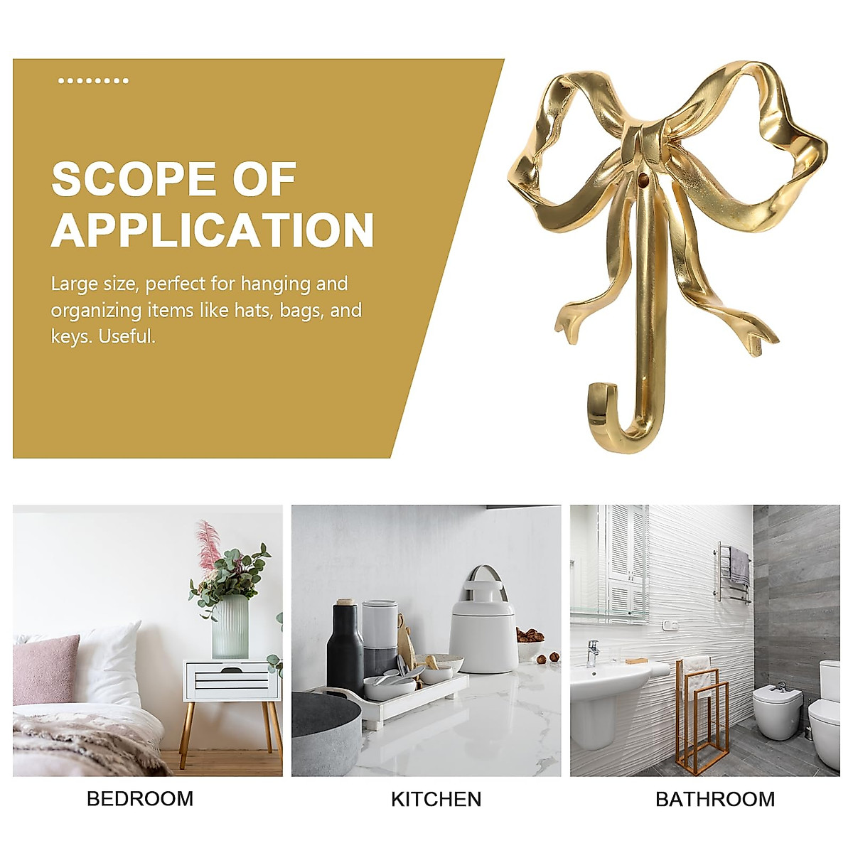 OKUMEYR Home Decorative Bowknot Brass Wall Hook Stylish Hanging Hook for Coats Hats Towels Elegant Multi Purpose Hook for Home Décor Hat Rack for Wall Use