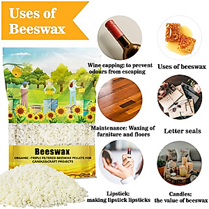 CARGEN Natural Beeswax Pellets - 428g White Beeswax Pastilles Pure Bulk Bees Wax Pellets for DIY Beewax Making Candles Skin Care Lip Balm Soap Lotion