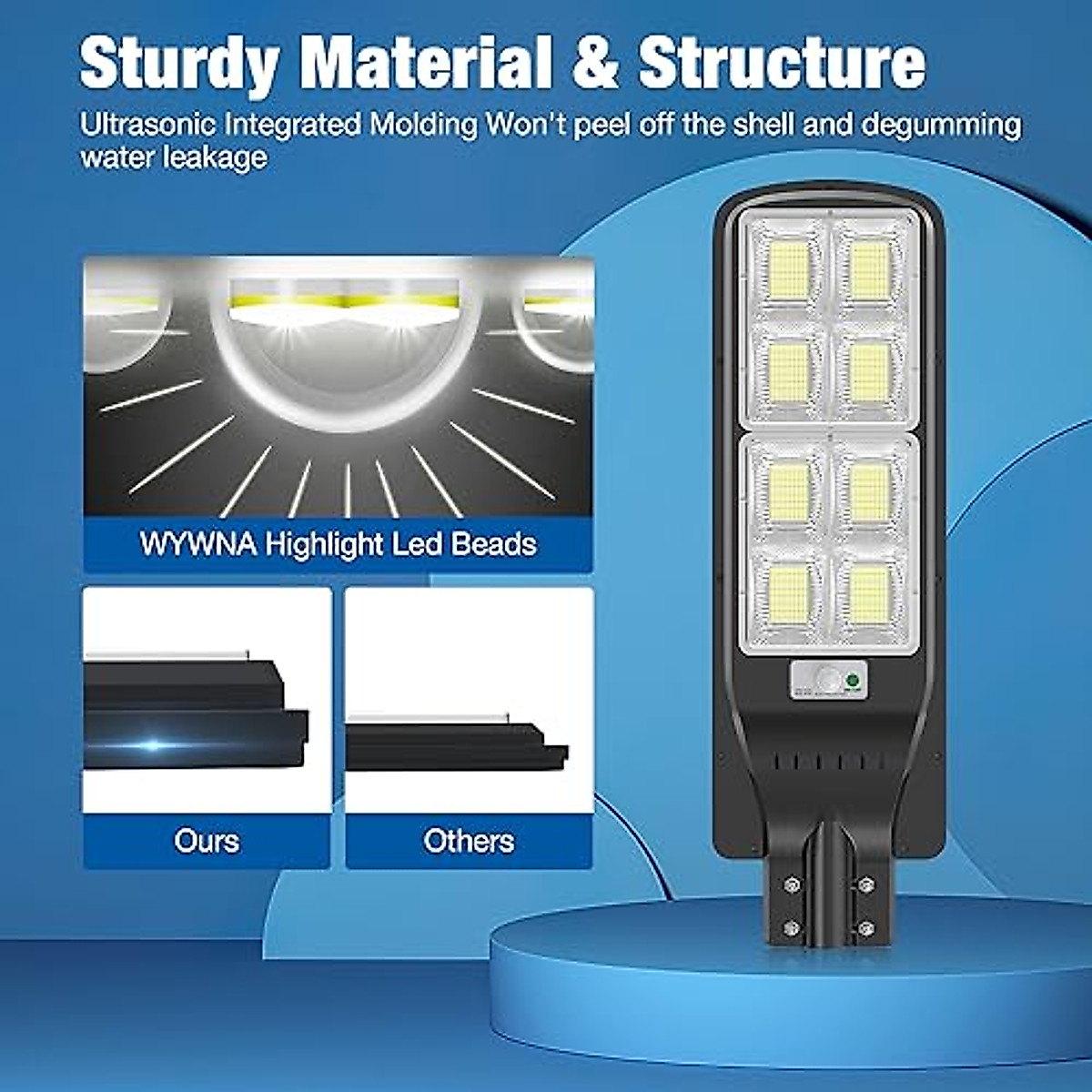 WYWNA Solar Street Lights Outdoor Waterproof- 1000W Solar Parking Lot Lights, 100000LM 6500K LED Solar Powered Street Light Dusk to Dawn Solar Street Light Remote Control for Garage, Walkway, Road