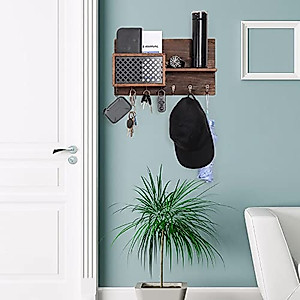 Wooden Key and Mail Holder for Wall Decorative-with 7 Key Hooks and A Floating Shelf Includes Letter Holder and Hooks for Coats, Dog Leashes – Rustic Home Decor for Entryway or Mudroom,Kitchen,Office