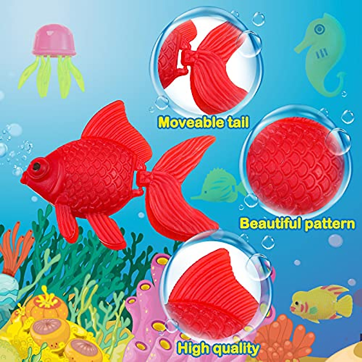 20 Pieces Artificial Moving Fishes Plastic Floating Fishes Lifelike Fish Ornament Aquarium Decorations for Fish Tank (Jellyfish and Seahorses)