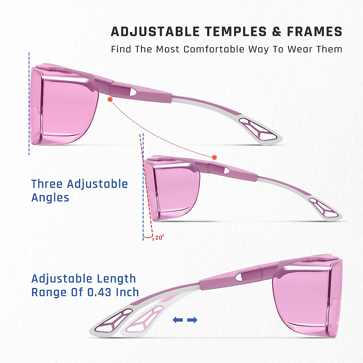 TOREGE Nemesis Safety Glasses For Nurse, Anti Fog Safety Glasses Over Eyeglasses With HD Lenses, Medical Lab Goggles Eye Protection For Women(Pink)