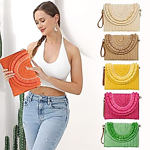 JYG Woven Straw Clutch Handbag for Women Summer Beach Crossbody Bags Casual Envelope Purse Wallet Handbags Orange