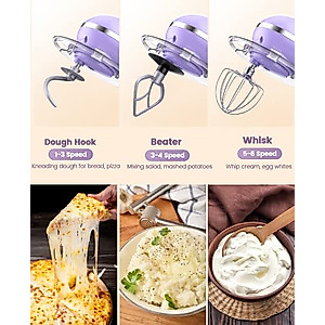 CHeflee Stand Mixer, 6 Quart, 600W 6+P Speed Household Electric Food Mixer with 6 Accessories for Dough, Cream, Cake, Kitchen Electric Mixer, Lavender